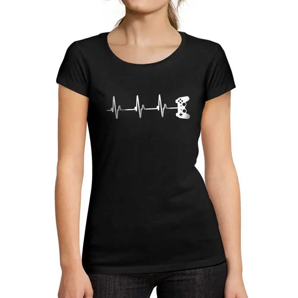 Women's Graphic T-Shirt Organic Gamer Controller Heartbeat Funny Gaming ...